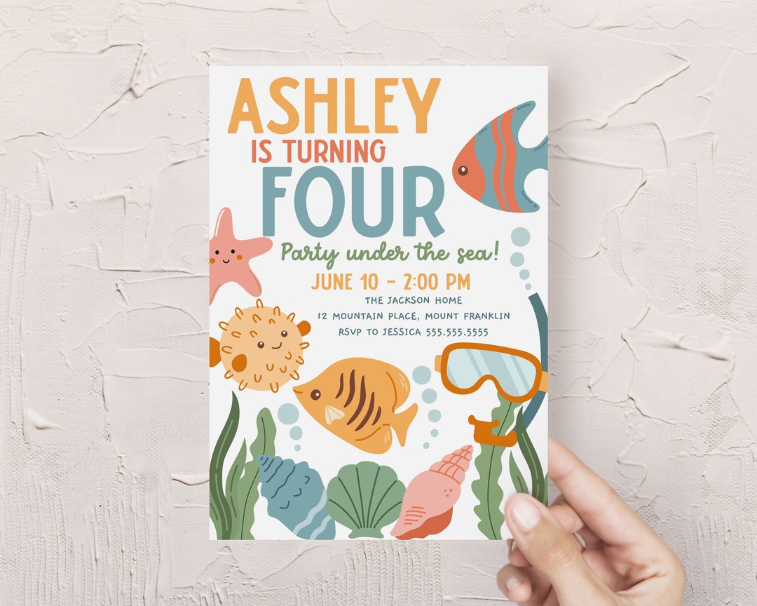 Sea Birthday Invitation Template, Fish Birthday Party Invite, Aquarium ...