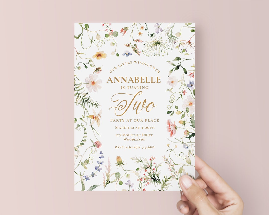 Wildflower 2nd Birthday Invitation, Printable Girl Flower Birthday ...