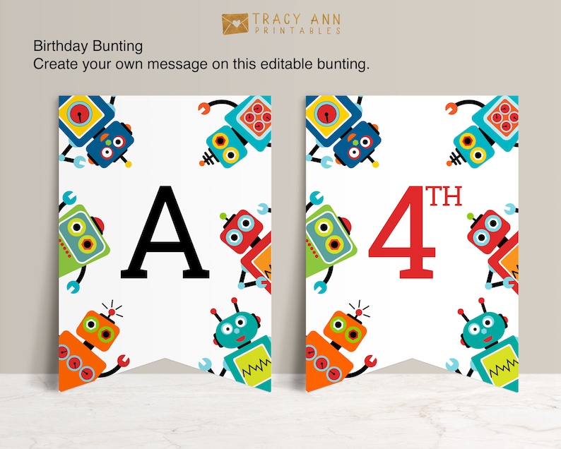 Robot Birthday Banner Editable Template Boy Birthday Printable Bunting ...
