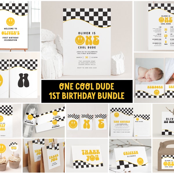 One Cool Dude Birthday Party Invitation - Etsy