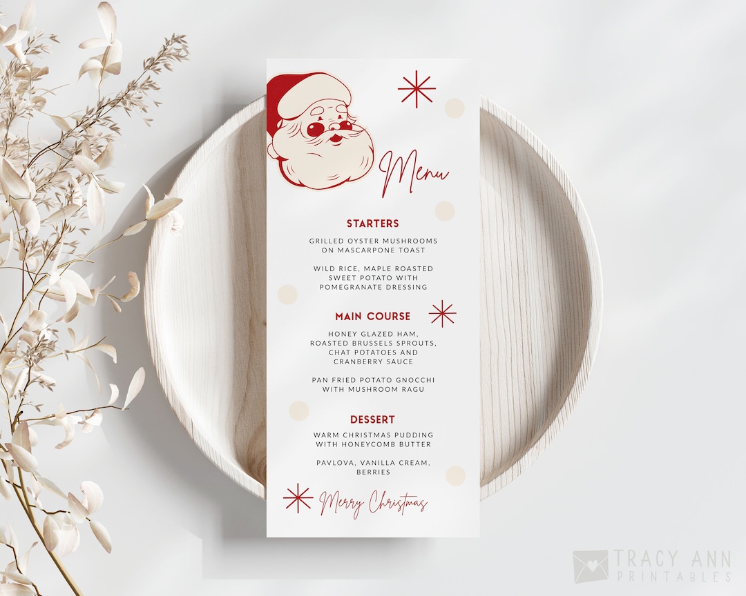 Retro Christmas Menu Template, Editable Christmas Dinner Menu ...