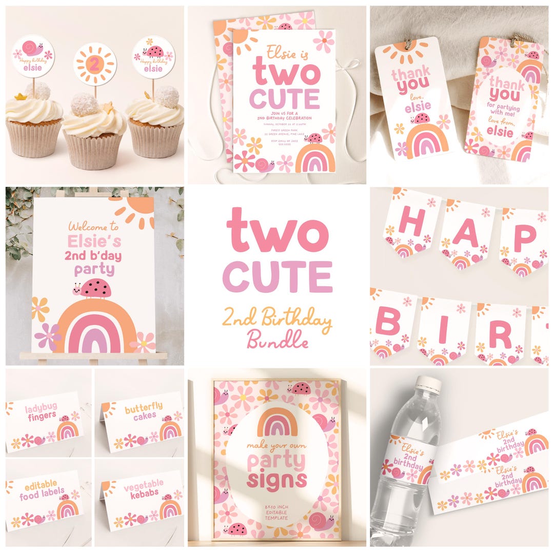 Two Cute Invitation Bundle, Girl 2nd Birthday Party Invite Set ...