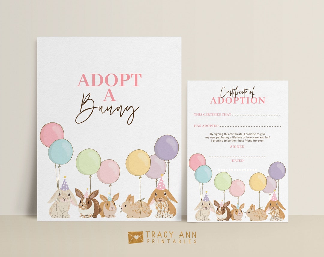 Adopt a Bunny Birthday Game | Bunny Rabbit Adoption Certificate ...