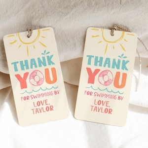 Pool Party Favor Tags, Summer Birthday Party Tags, Printable Thank You ...