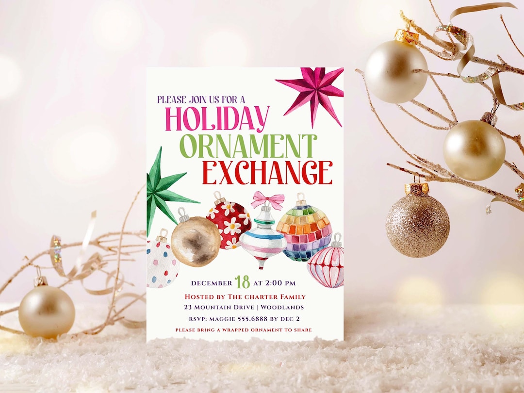 Ornament Exchange Invitation, Holiday Party Invitation Template ...