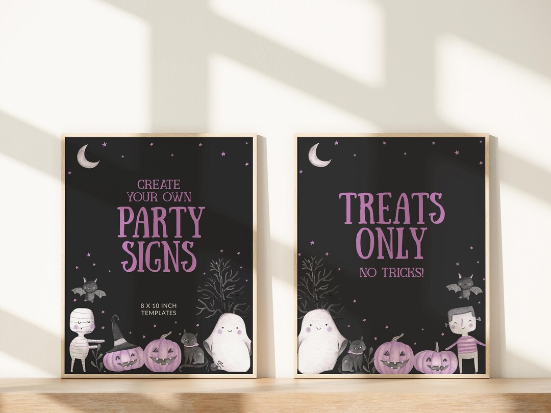 Halloween Party Sign Template, Spooky Birthday Decorations, Purple ...