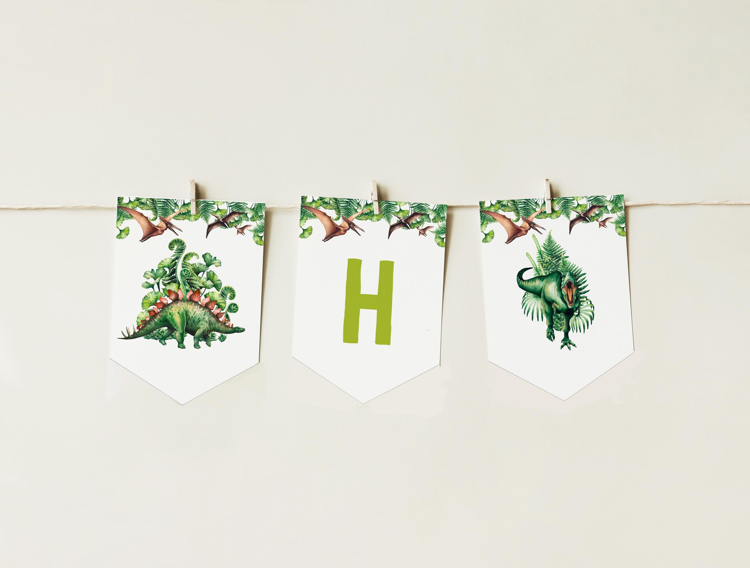 Dinosaur Happy Birthday Banner Template, Editable Birthday Bunting ...