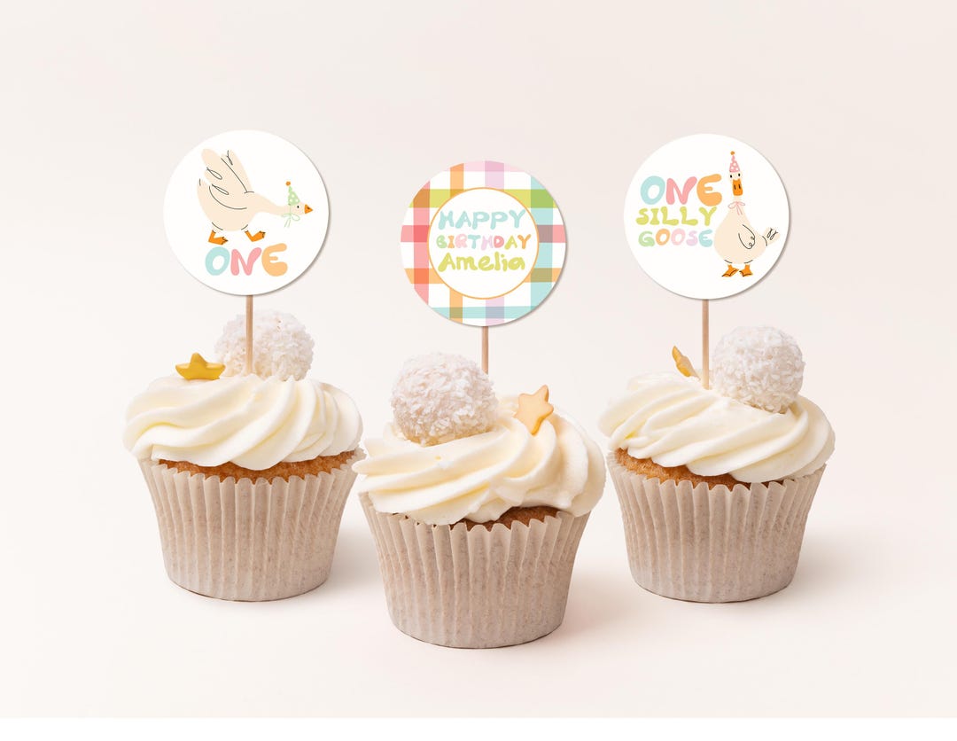 One Silly Goose Cupcake Toppers, Girl 1st Birthday Cupcake Circles ...