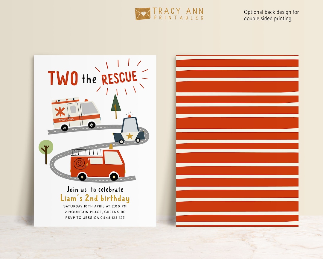 Two the Rescue Invitation Template for Boy 2nd Birthday Emergency ...