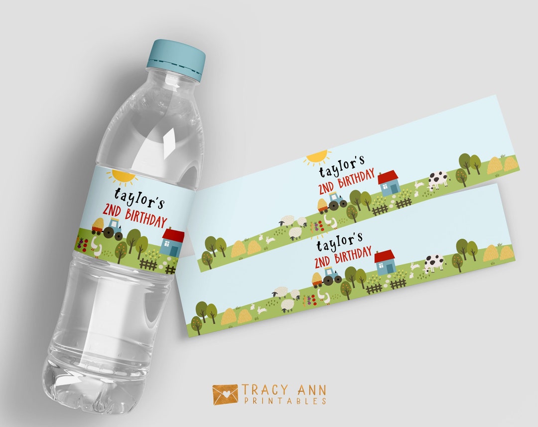 Farm Party Water Bottle Wrapper Template Printable Boy 2nd - Etsy