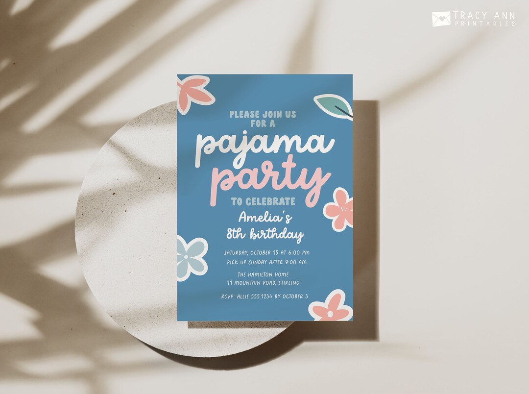 Pajama Party Invitation Editable Sleepover Party Invite Template Pyjama ...