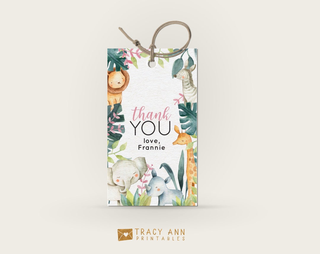 Jungle Birthday Tags Editable Thank You Tags Girl Jungle Birthday Thank ...