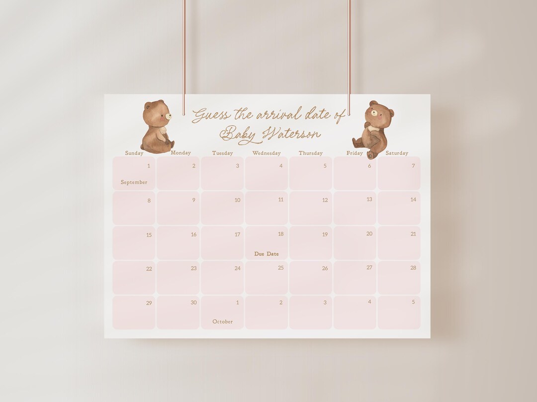 Teddy Bear Baby Shower Calendar, Pink Gingham Bear Baby Shower Games ...