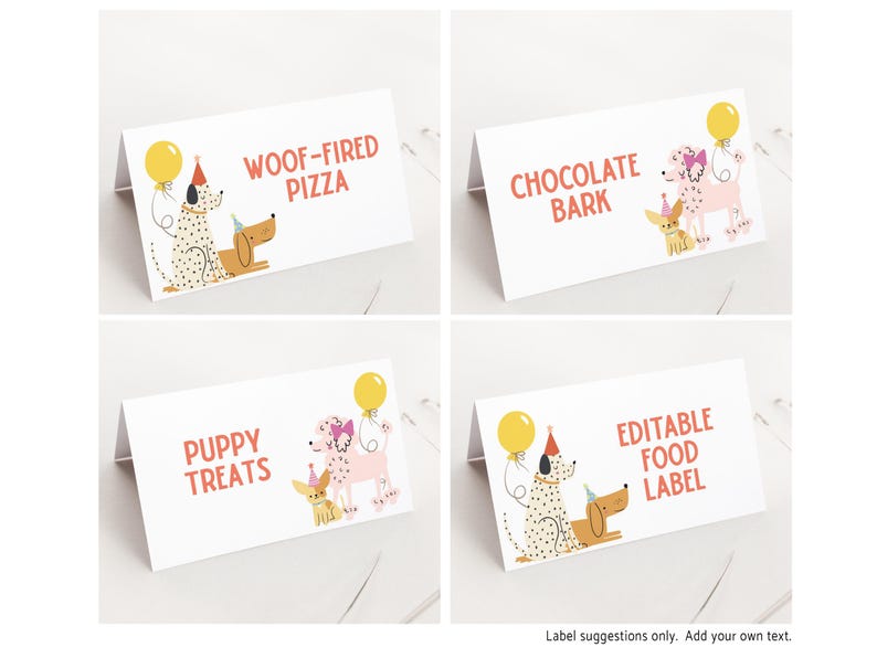 Puppy Party Food Labels, Printable Dog Birthday Tent Cards B924 - Etsy