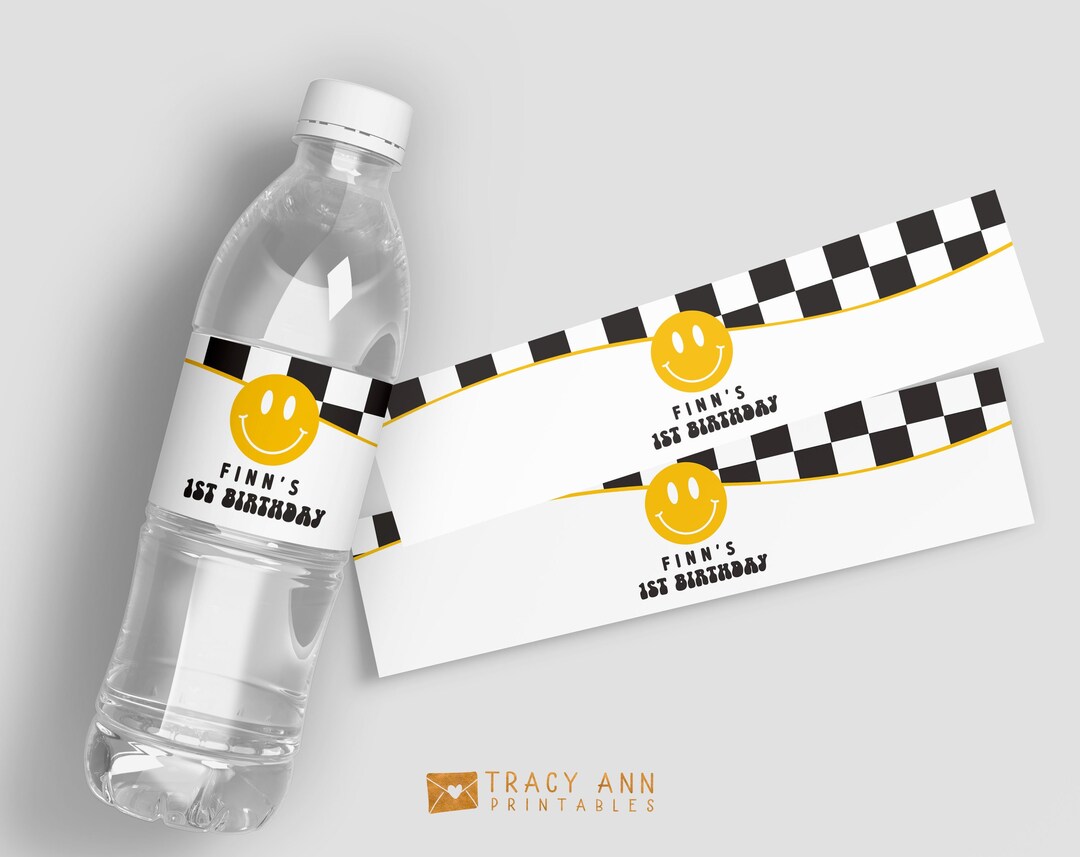 Retro Smile Water Bottle Wrapper Template One Happy Dude Birthday Party ...