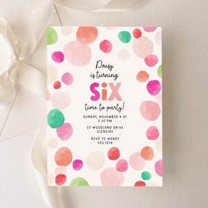 Modern 6th Birthday Invitation, Editable Polka Dot Party Invite ...