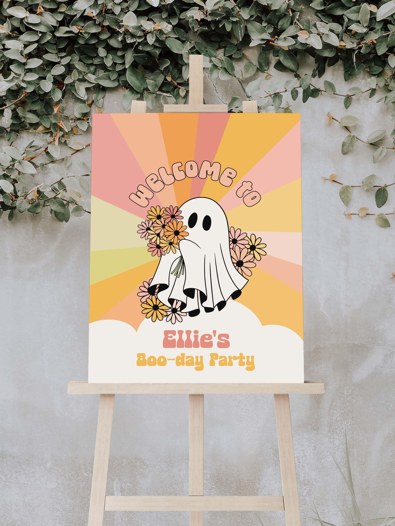 Groovy Halloween Birthday Sign, Printable Retro Ghost Birthday Welcome ...