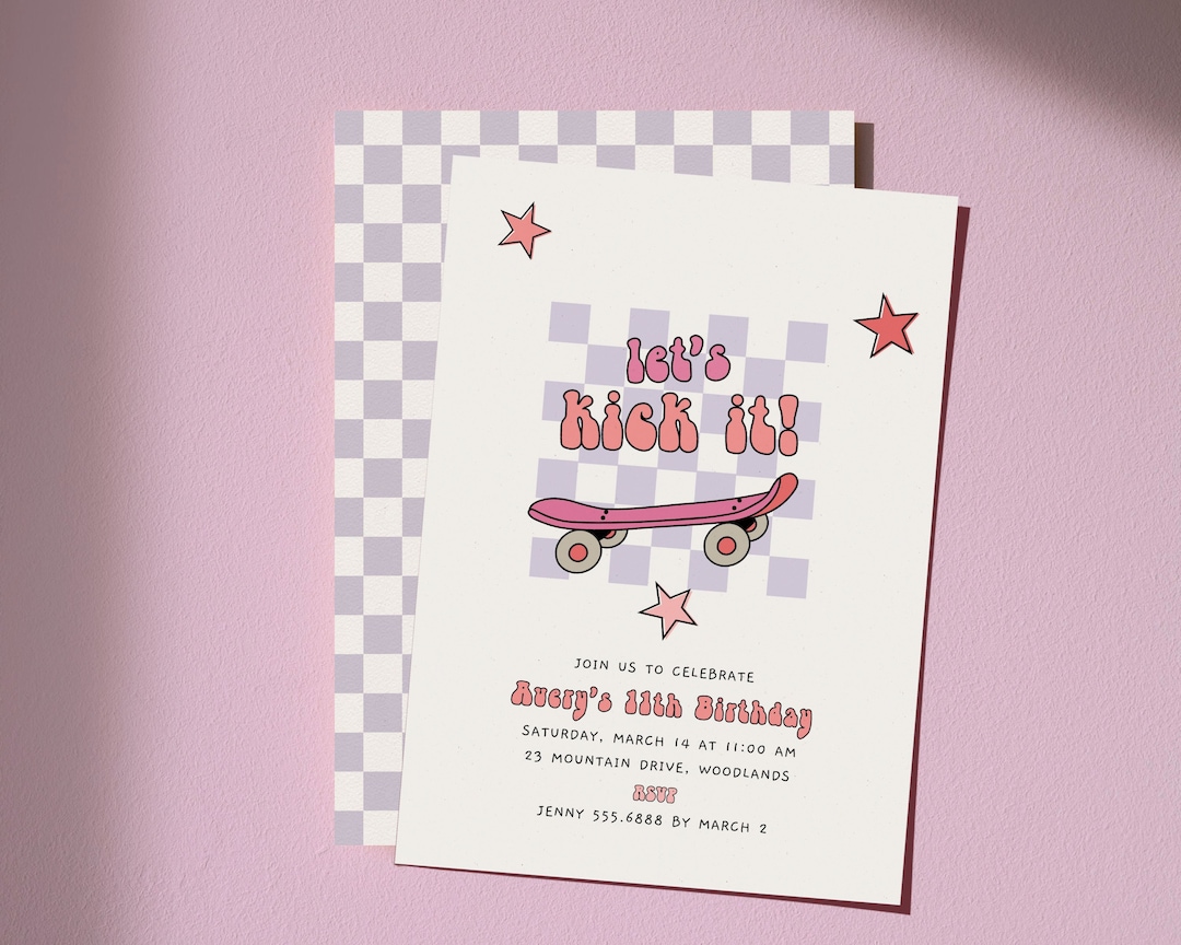 Skateboarding Party Invitation, Printable Girl Skateboard Birthday ...