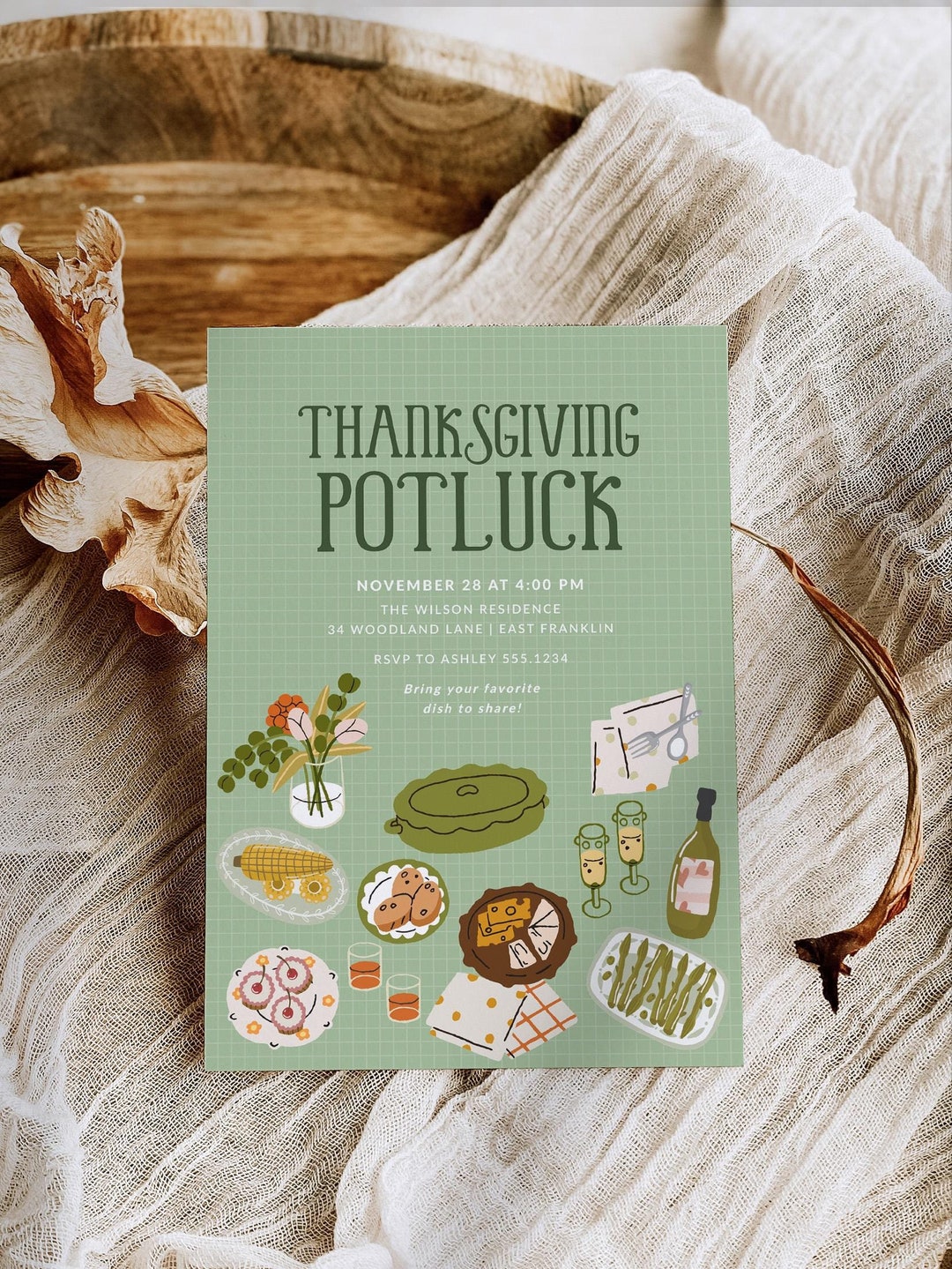 Thanksgiving Potluck Invitation Template, Printable Thanksgiving ...