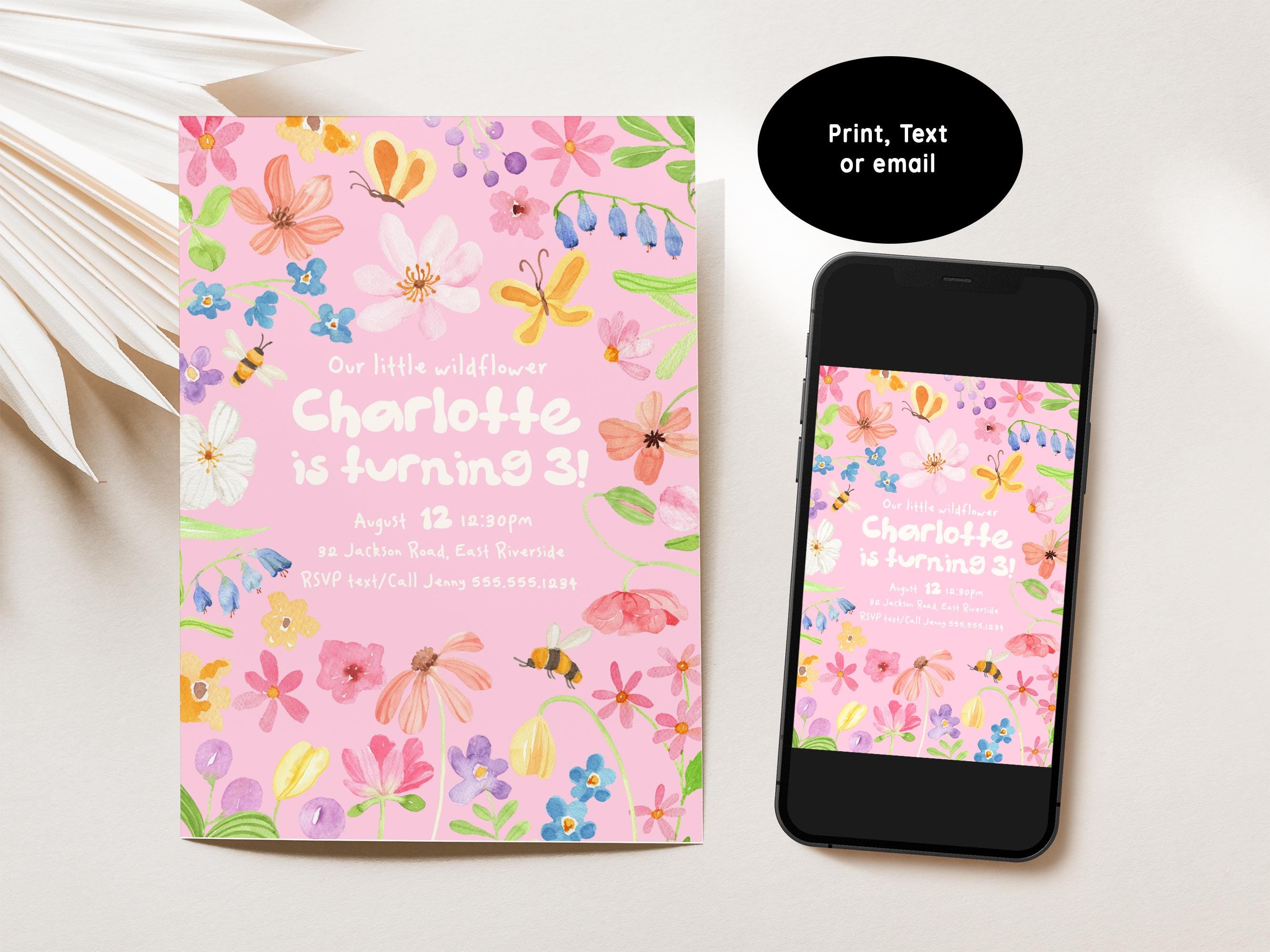 Spring Girl Birthday Invitation, Wildflower Birthday Party Invite ...