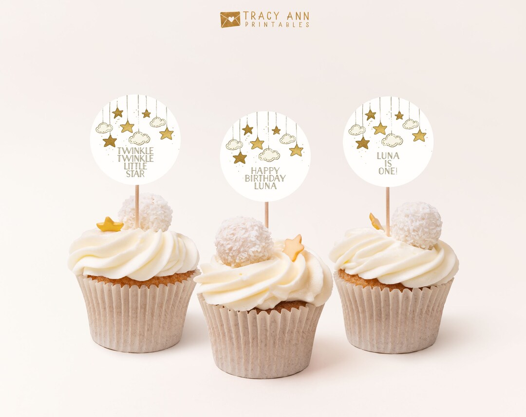 Star Cupcake Toppers 1st Birthday Party Cupcake Toppers Clouds Stars ...