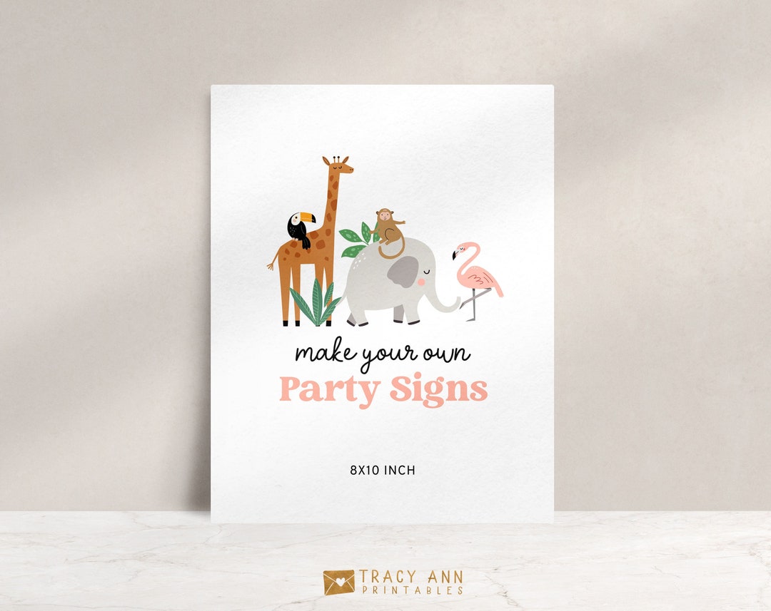Jungle Editable Party Sign Printable Girl Wild One Birthday Decorations ...