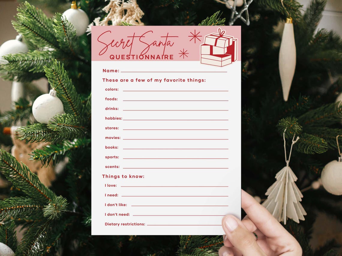 Secret Santa Questionnaire, Printable Secret Santa Gift Exchange ...