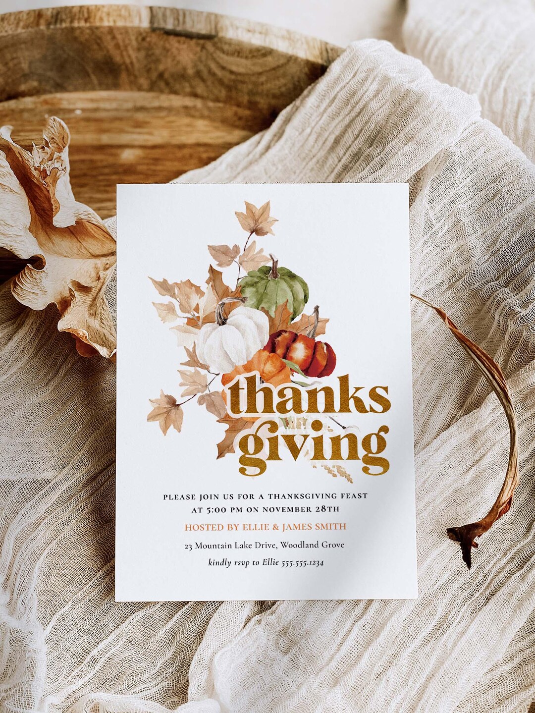 Thanksgiving Dinner Invitation, Editable Thanksgiving Party Invite ...