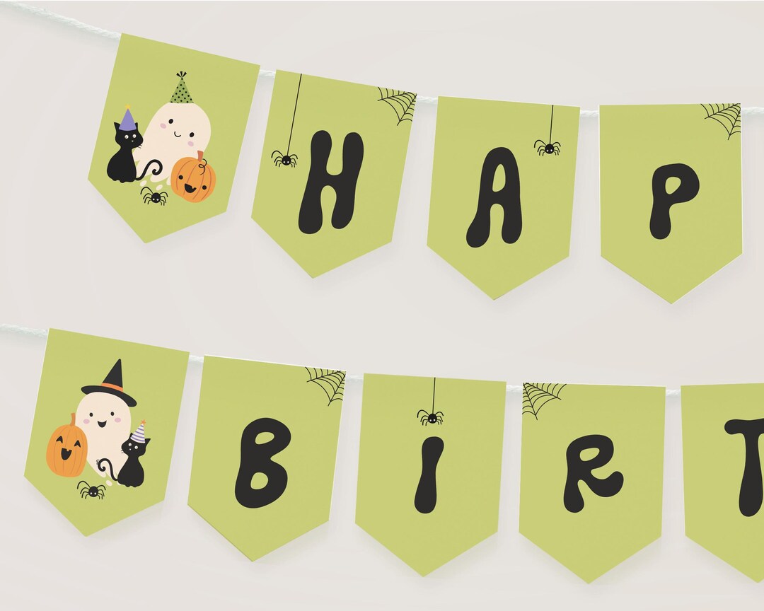 Halloween Happy Birthday Banner, Printable Spooky Ghost Birthday ...