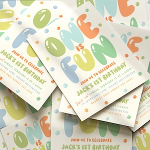 One is Fun Invitation, Boy 1st Birthday Party Invitation Template ...
