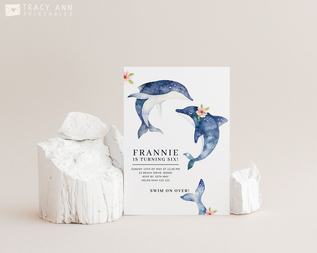 Dolphin Birthday Invitation Template, Editable Beach Party Invite, Pool ...