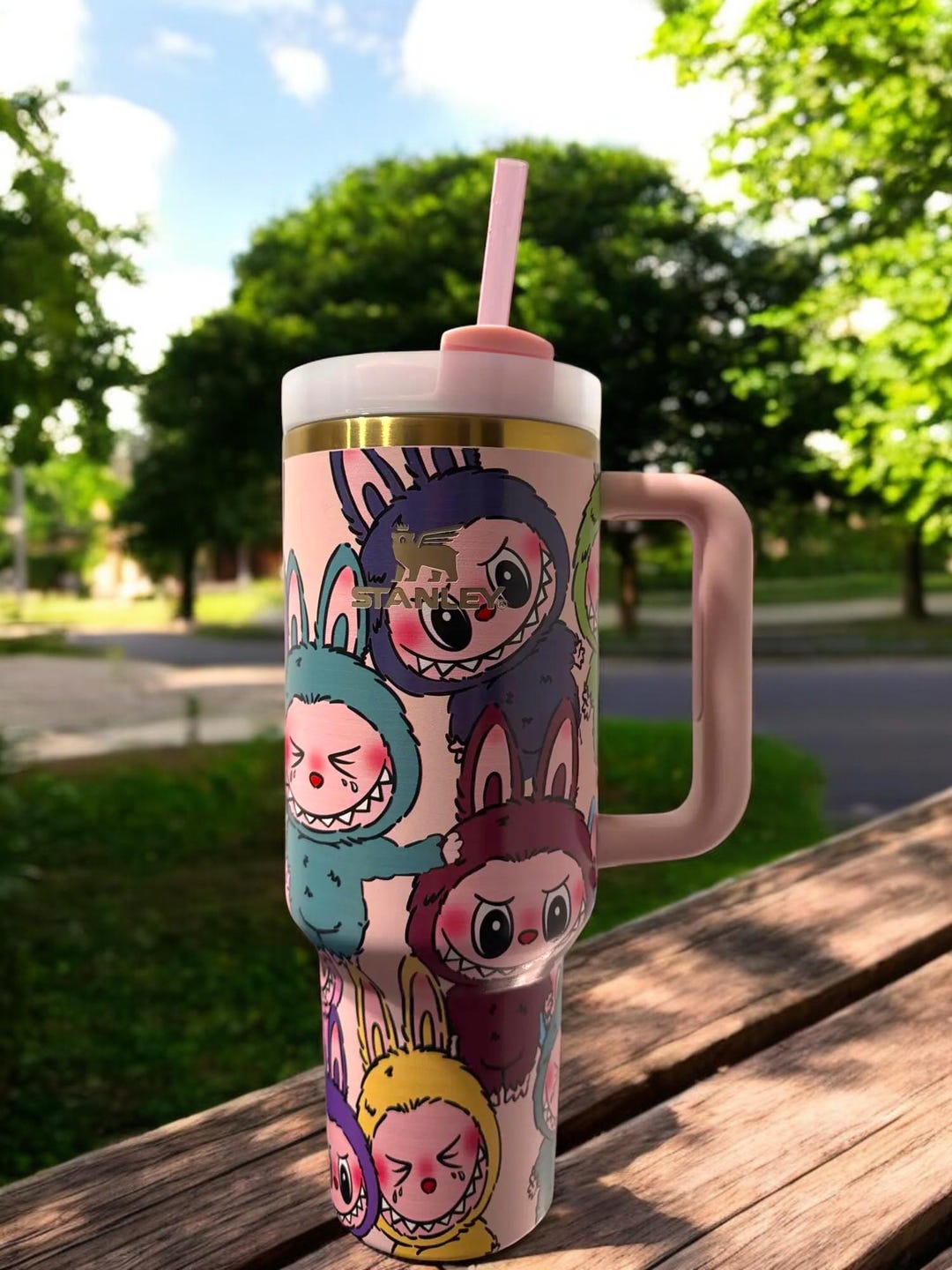 Custom Labubu X Stanley Cup 40oz Water Bottle Labubu Macaron Monsters ...