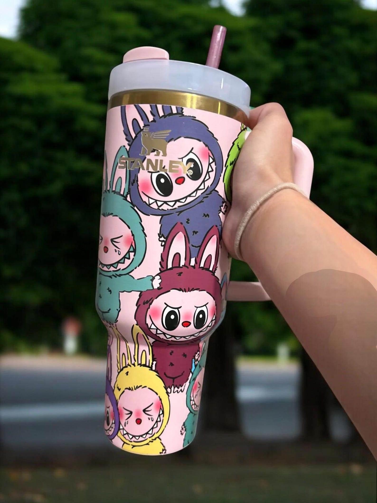 Custom Labubu X Stanley 40oz Tumbler Water Bottle Labubu Macaron ...