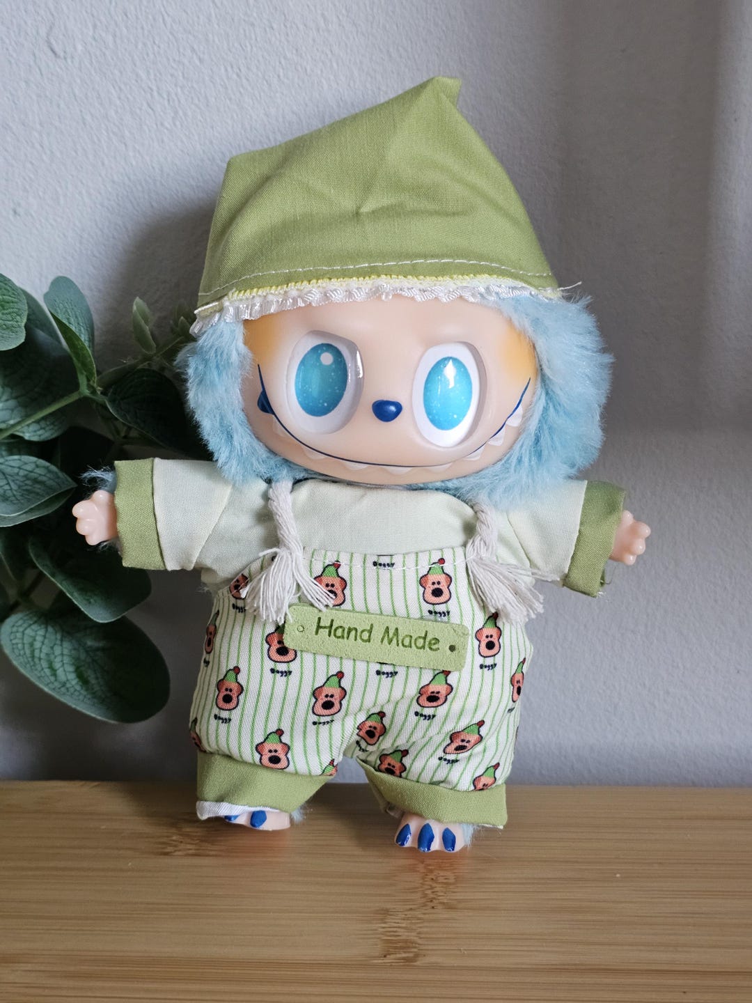 Green Handmade Elf Outfit for Labubu Doll - Cute Pajama Style With Hat ...
