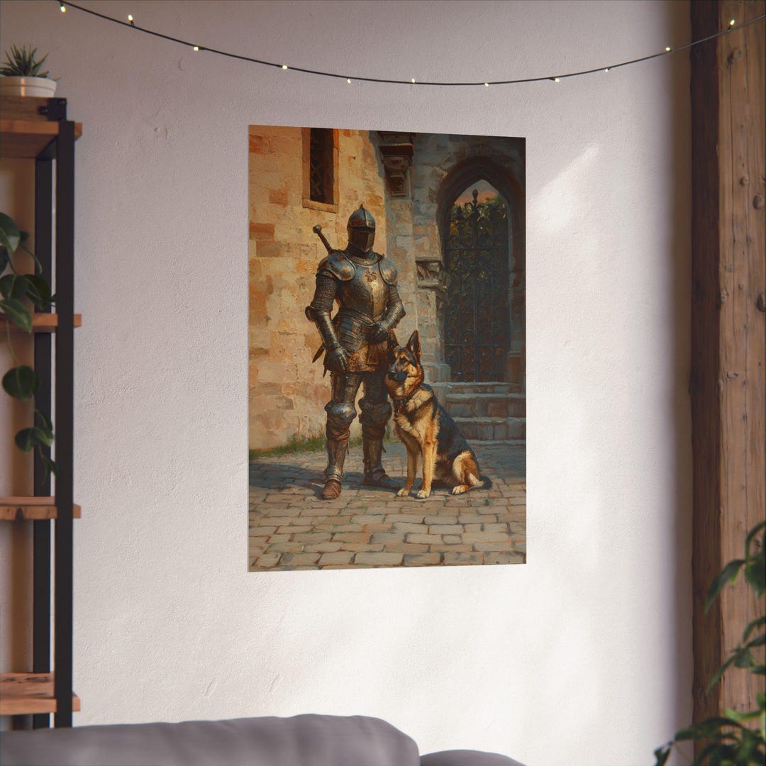UNIQUE Medieval Knight and Dog Art Print, Warrior Home Decor, Dog Lover ...