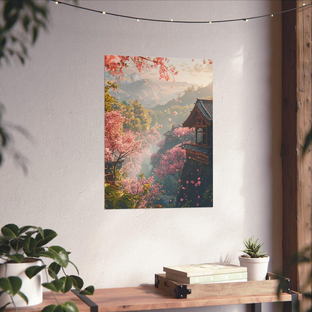 Serene Japanese Landscape Poster, Nature Wall Art, Japanese Cherry ...