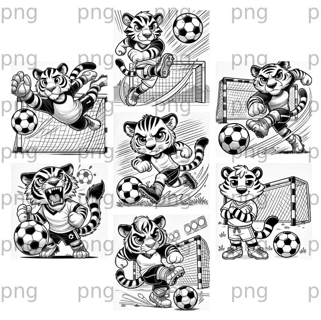 Tiger Playing Football Soccer Png Black and White Cricut - Etsy