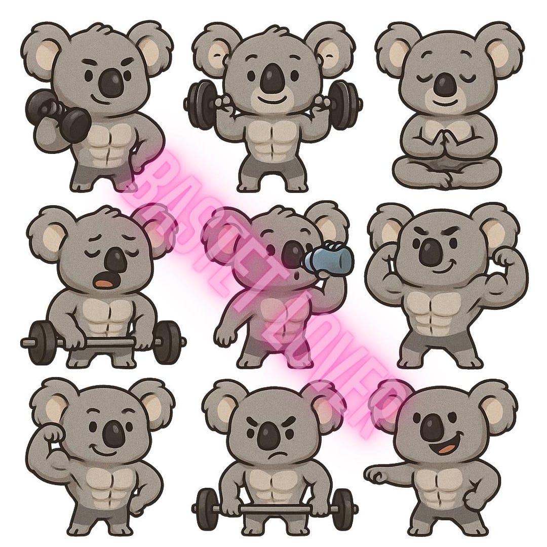Buff Koala Workout Clipart – 9 Muscular Fitness Koala Stickers | PNG ...