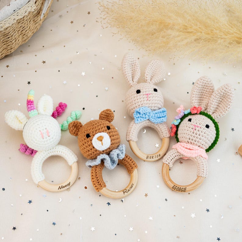 Personalized Crochet Baby Rattle, Custom Baby Shower Gift, Newborn Baby ...