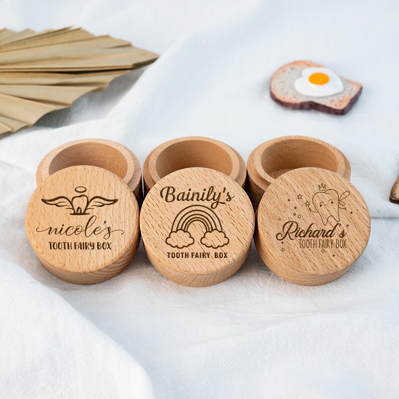 Custom Name Engraved Tooth Fairy Box - Personalised Wood Tooth Coin Box ...