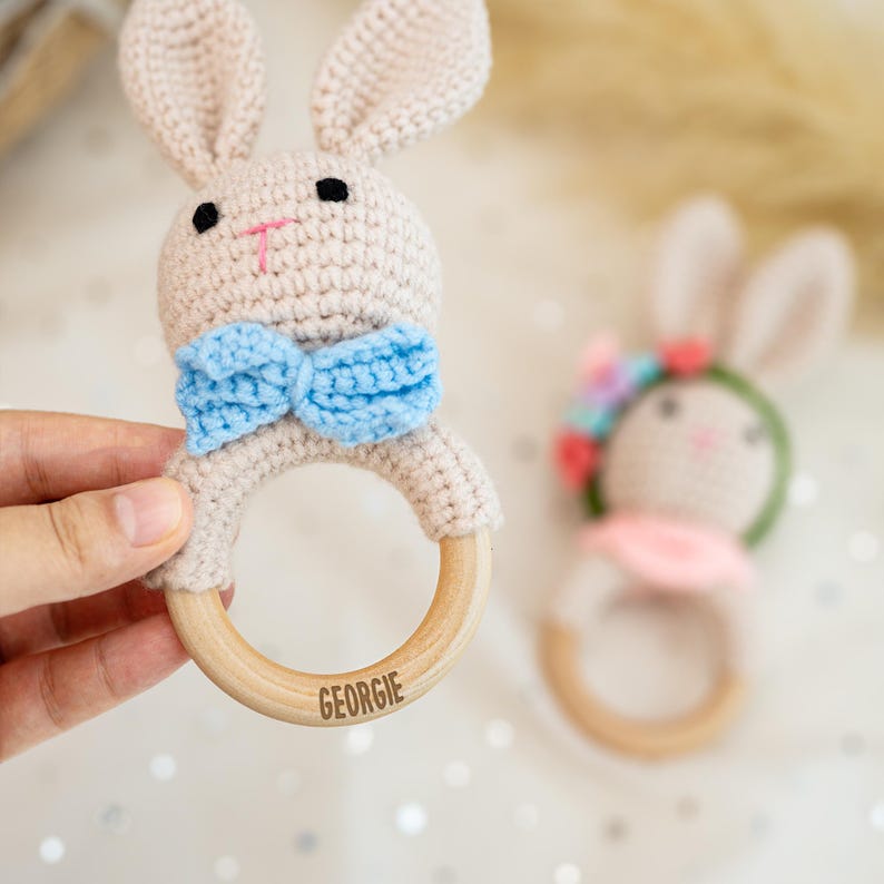 Personalized Crochet Baby Rattle, Custom Baby Shower Gift, Newborn Baby ...