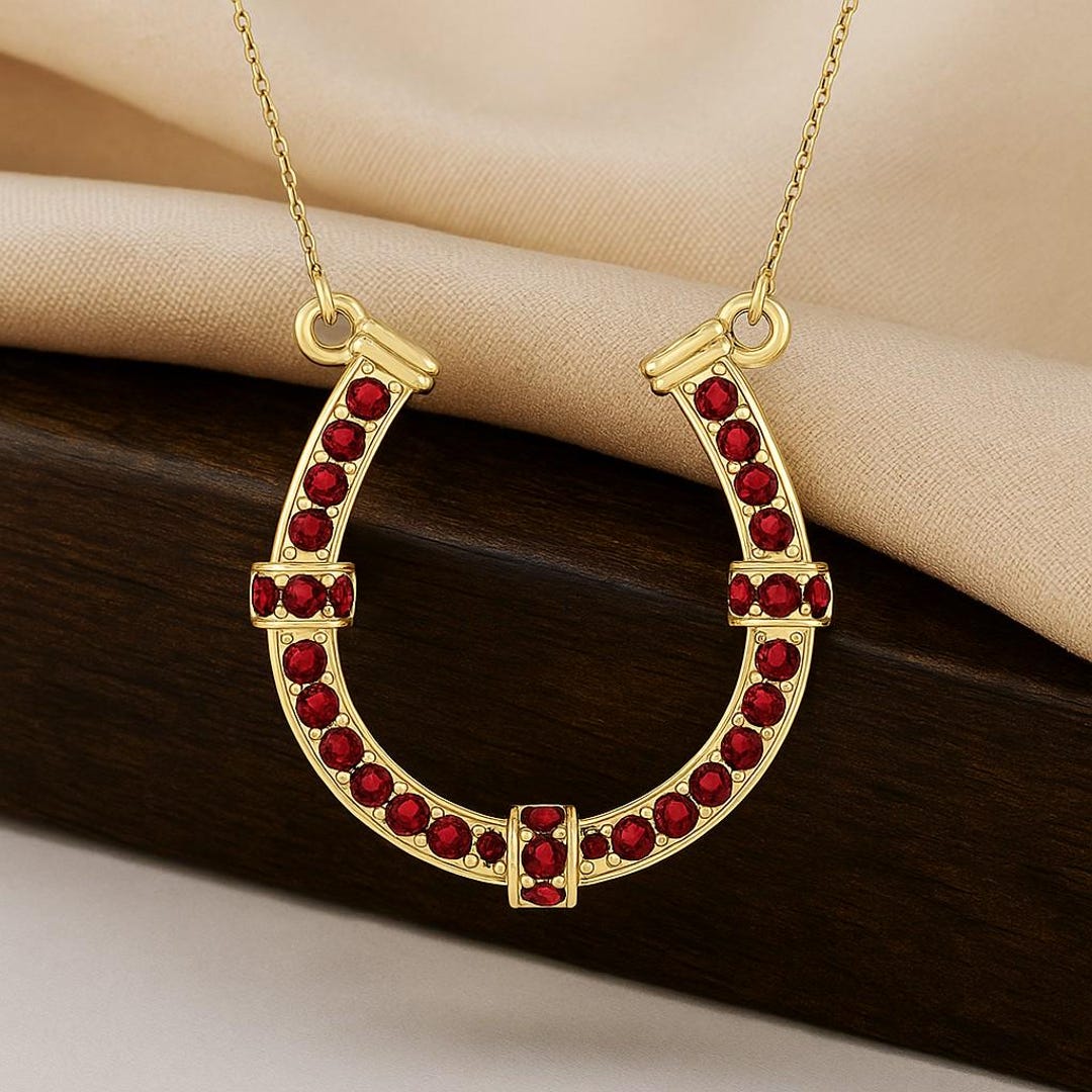 Natural Ruby Horseshoe Pendant: 14k Gold & Sterling Silver Necklace - Etsy