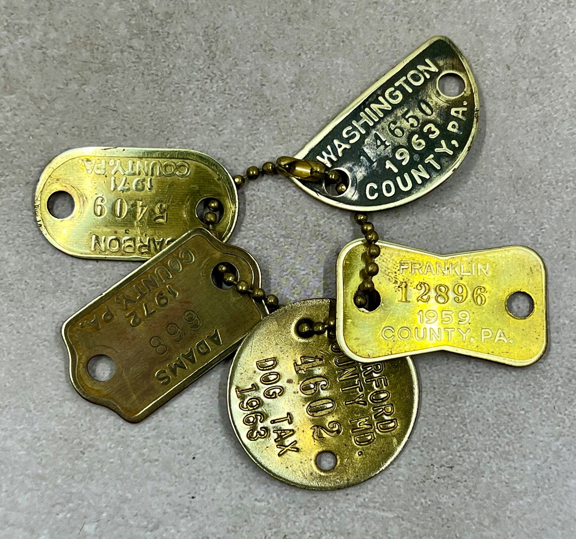 Vintage Brass Original Dog License Tag Grouping. 1950’s - 1970’s, Craft ...