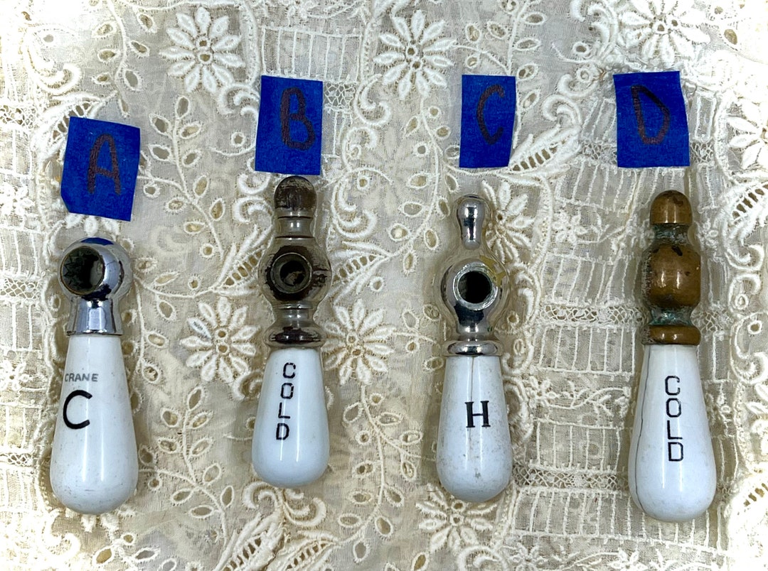 Antique Porcelain Hot / Cold Faucet Handles, Original Bathroom Hardware ...