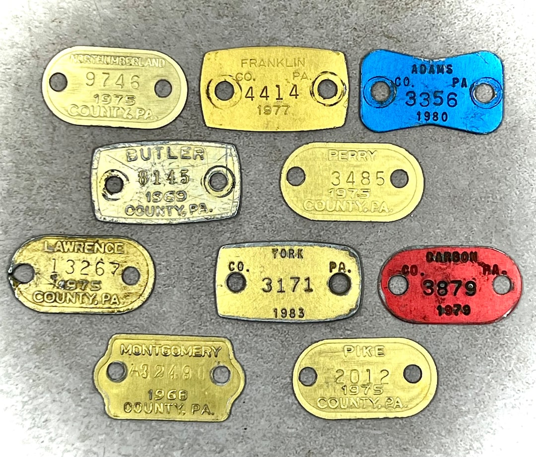 Vintage Aluminum Original Dog License Tag Grouping of 10. All PA ...