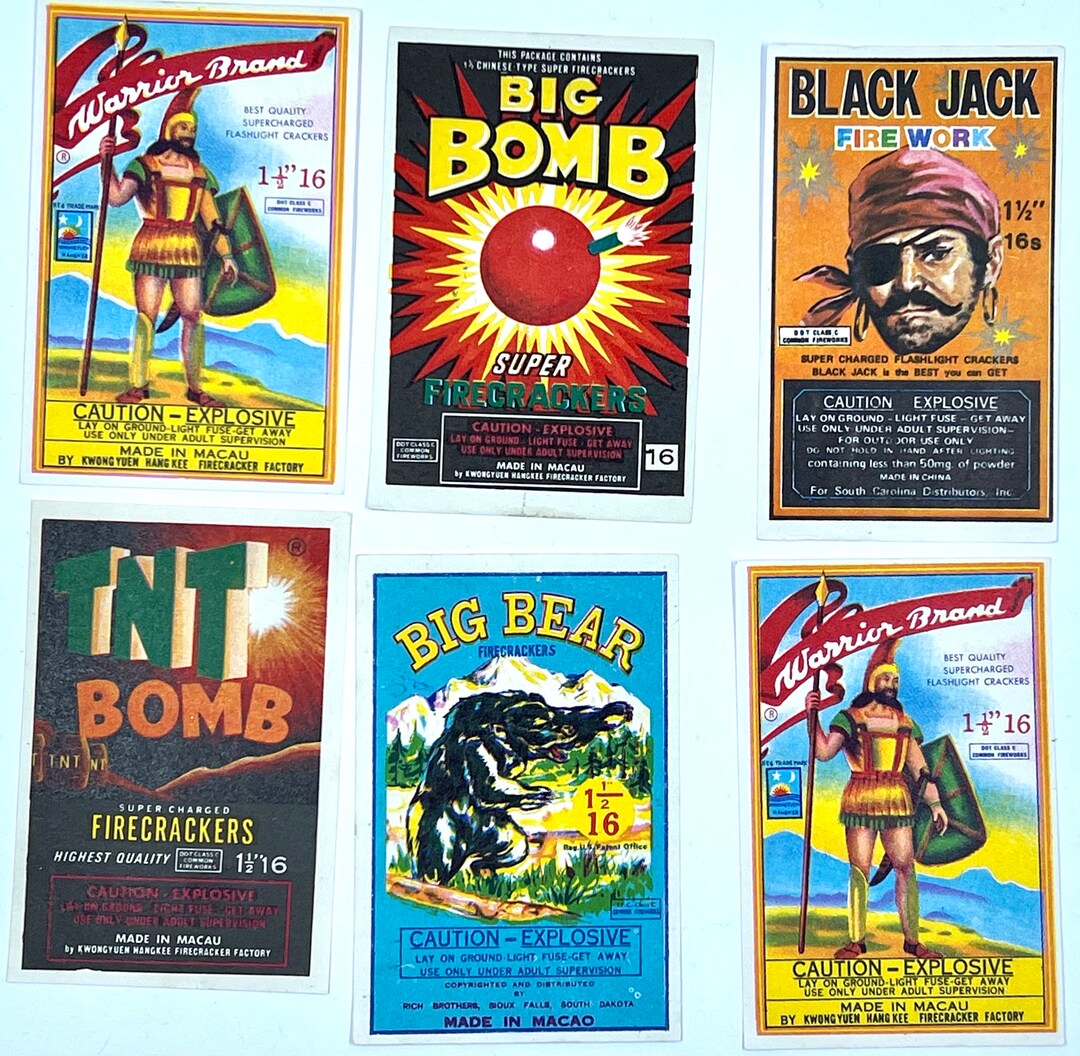 Vintage All Original NOS Chinese Firecracker Labels, Big Bomb, Big Bear ...