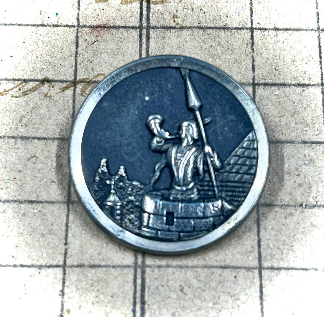 Victorian Era Large Antique Metal Picture Button, 1800’s Trumpeter of ...
