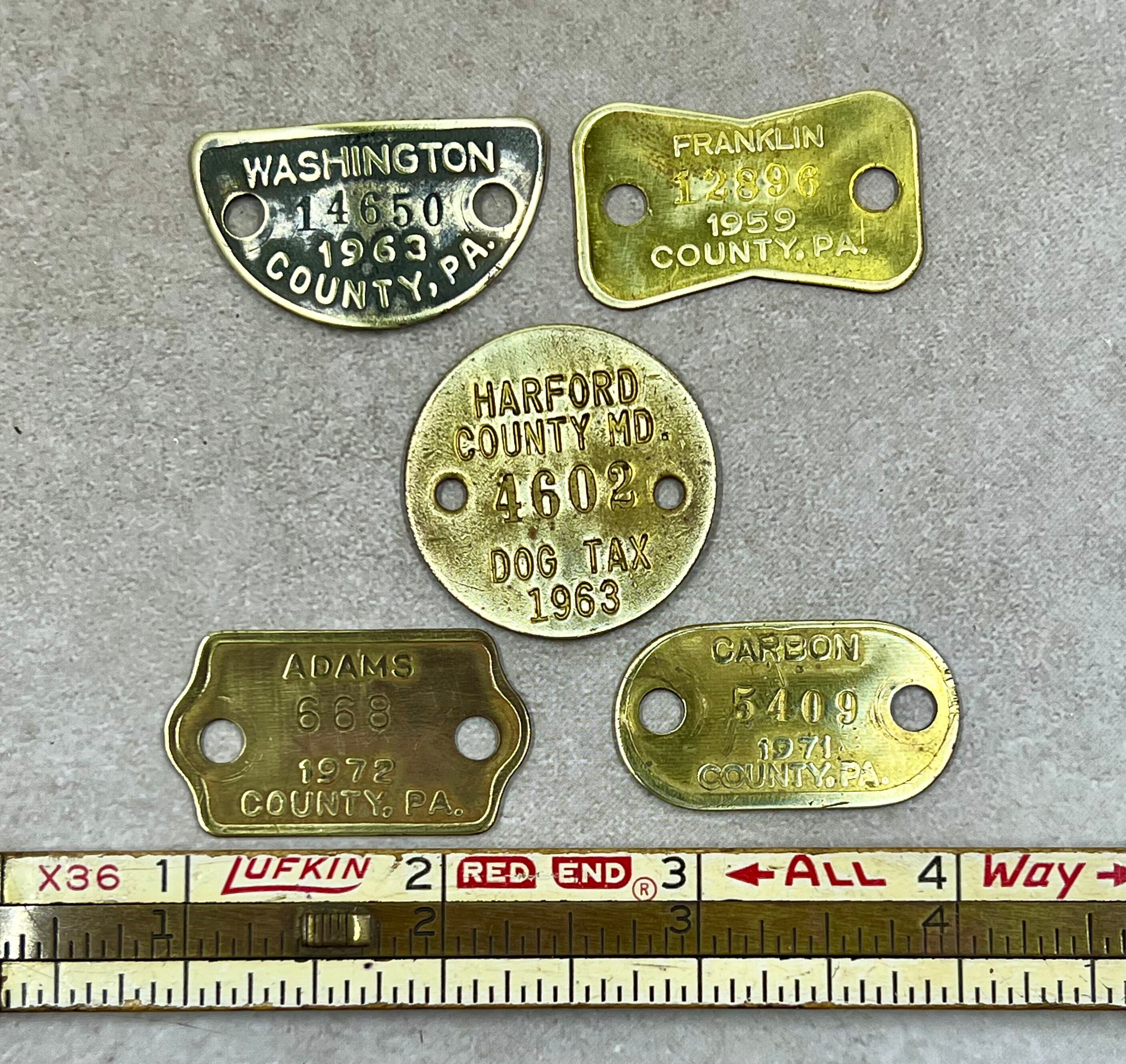 Vintage Brass Original Dog License Tag Grouping. 1950’s - 1970’s, Craft ...