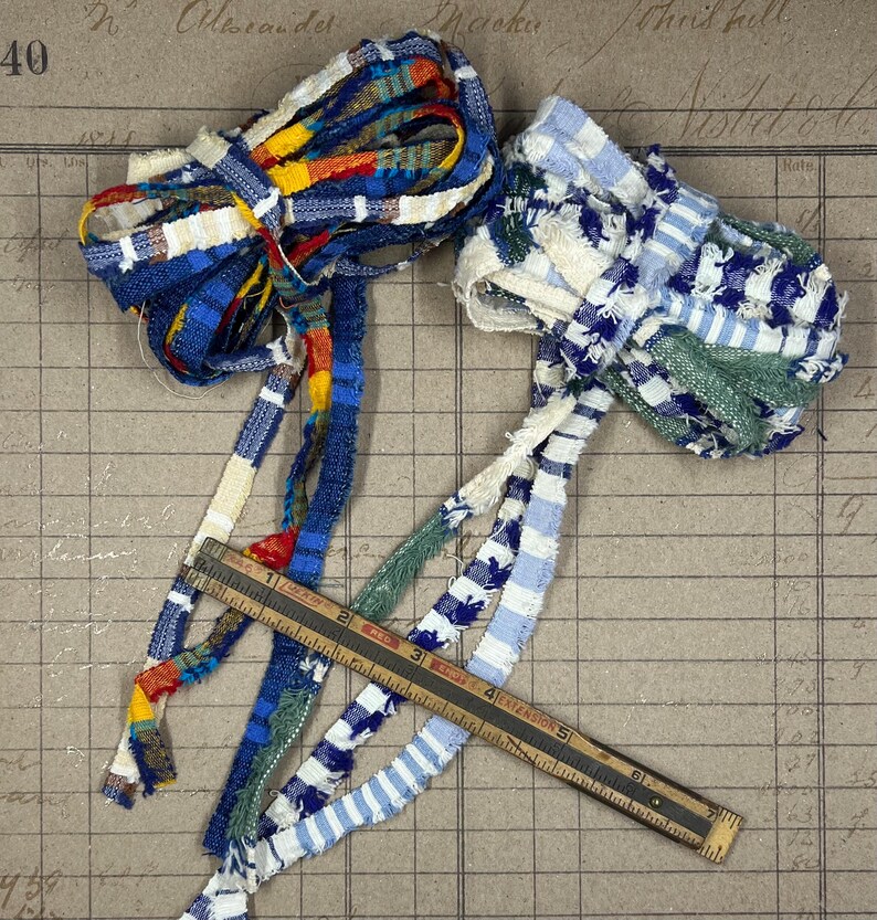 When She Wore A Ribbon - Grouping of 6 Yards Vintage Primitive Rag ...