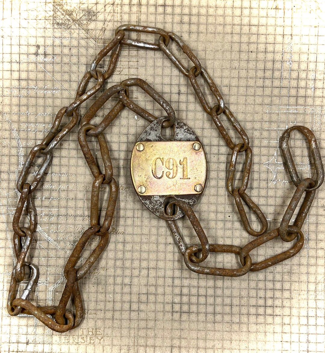 Original Vintage Bronze on Steel Cattle, Cow Tag With Chain, Number ...